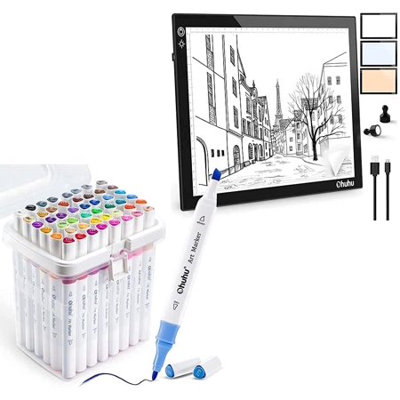 Markers, 48-color Double Tipped Alcohol Markers+A4 Light Board Portable ...