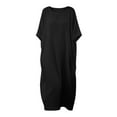 Avrnliq Womens Cotton Linen Oversized Dress - Short Sleeve Round Neck ...