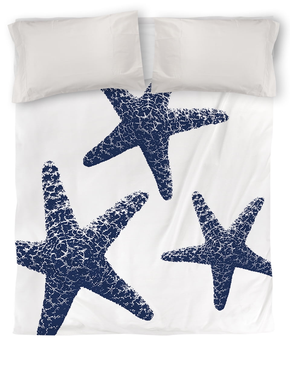 IDG Nautical Nonsense Blue White Starfish Duvet Cover - Walmart.com