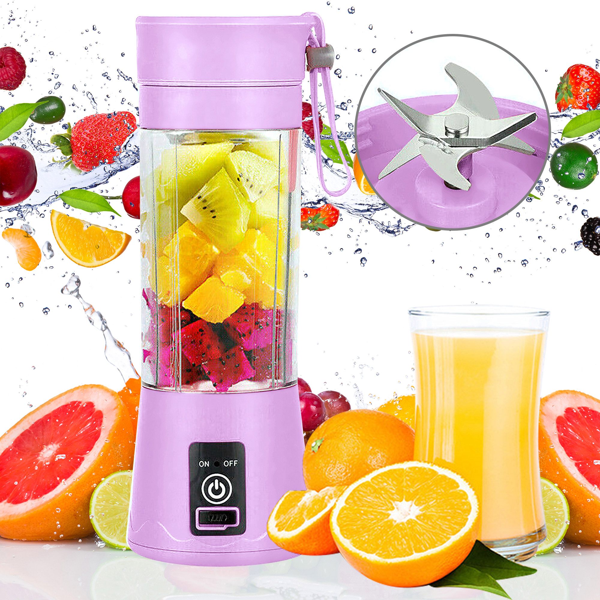13.4 Oz USB Electric Safety Juicer Cup Fruit Juice Mixer Mini Portable ...