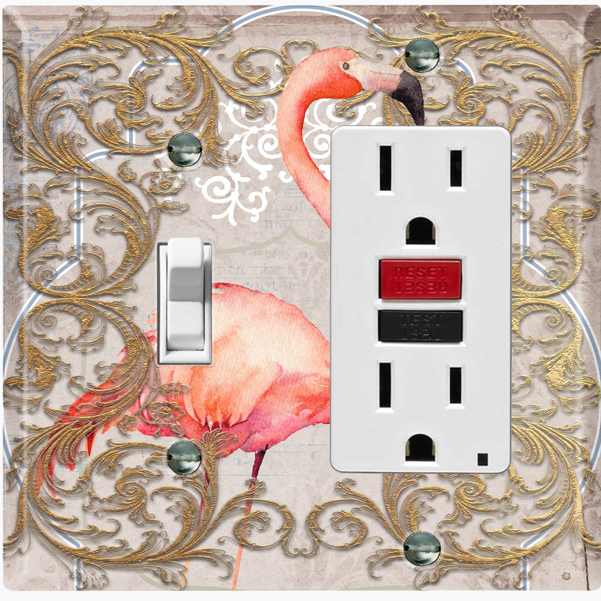 Metal Light Switch Plate Outlet Cover Elegant Flamingo Frame Beige ...