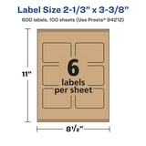 Avery Kraft Brown Rectangle Labels, 2-1/3" x 3-3/8", 600 Labels ...