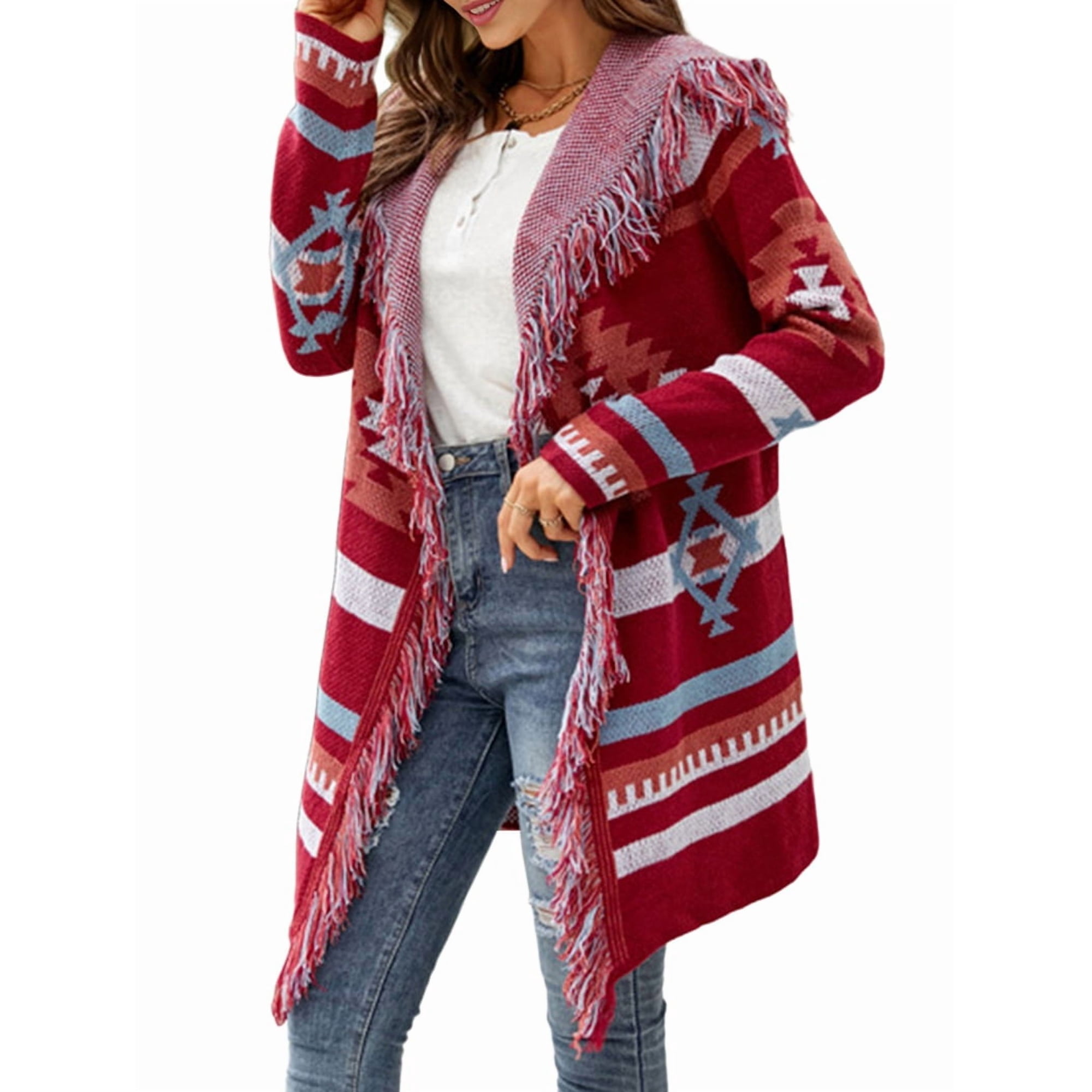 Click here for Unbranded Women Geometric Stripe Fringe Hooded Kni... prices