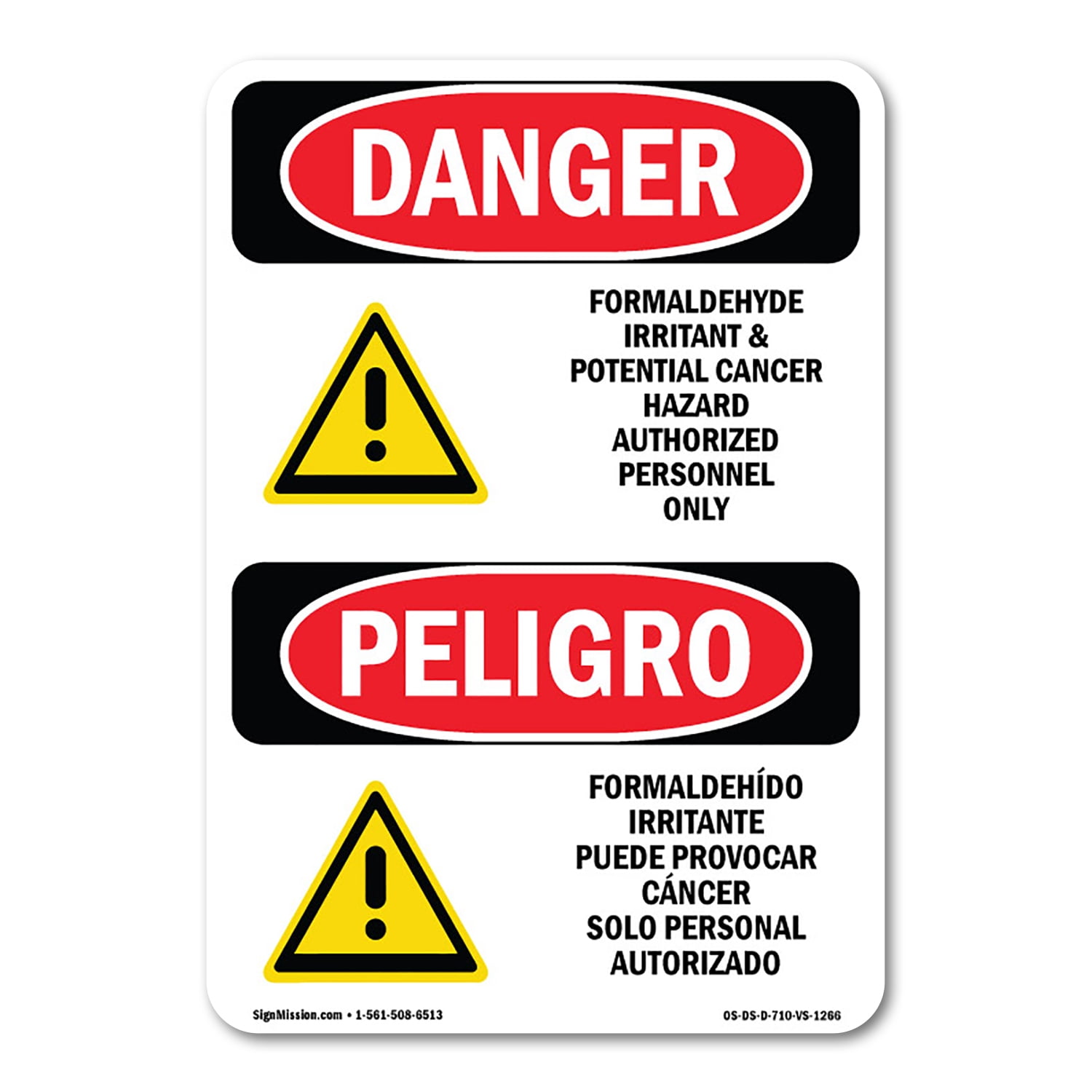 OSHA Danger Sign - Formaldehyde Irritant Hazard Bilingual | Plastic ...