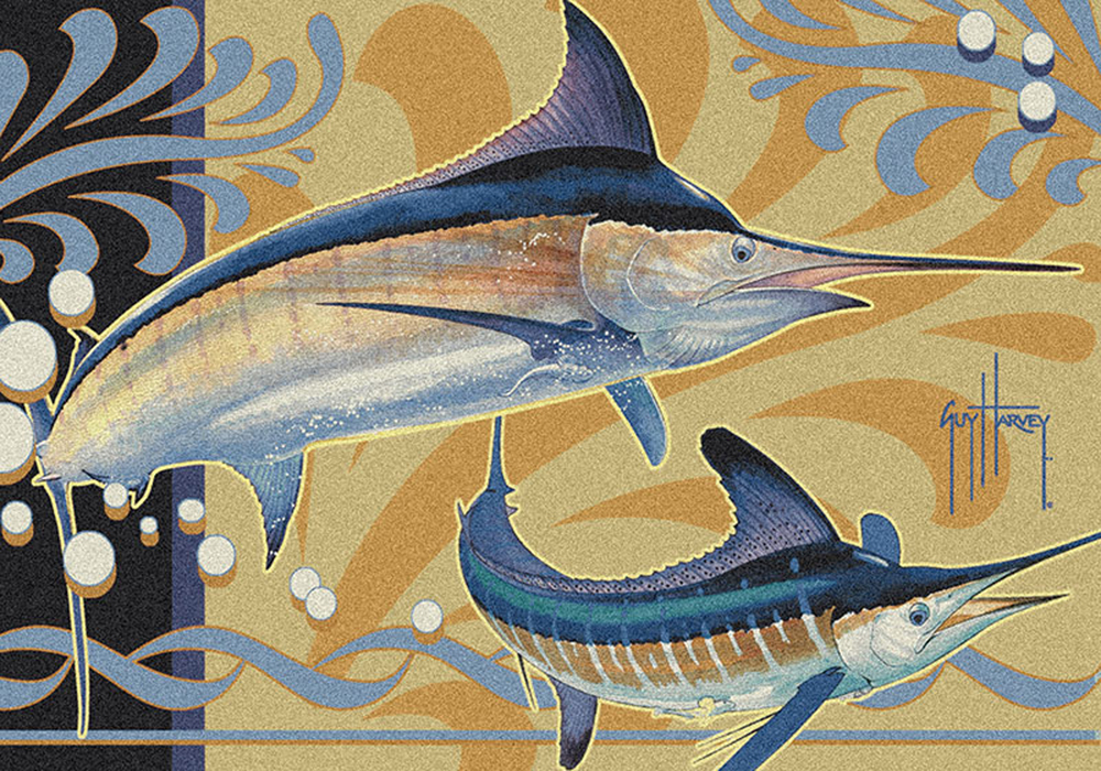 Milliken Orange Nautical Fish Area Rug Marlin Modern - Aprx 5' 4" x 7 ...