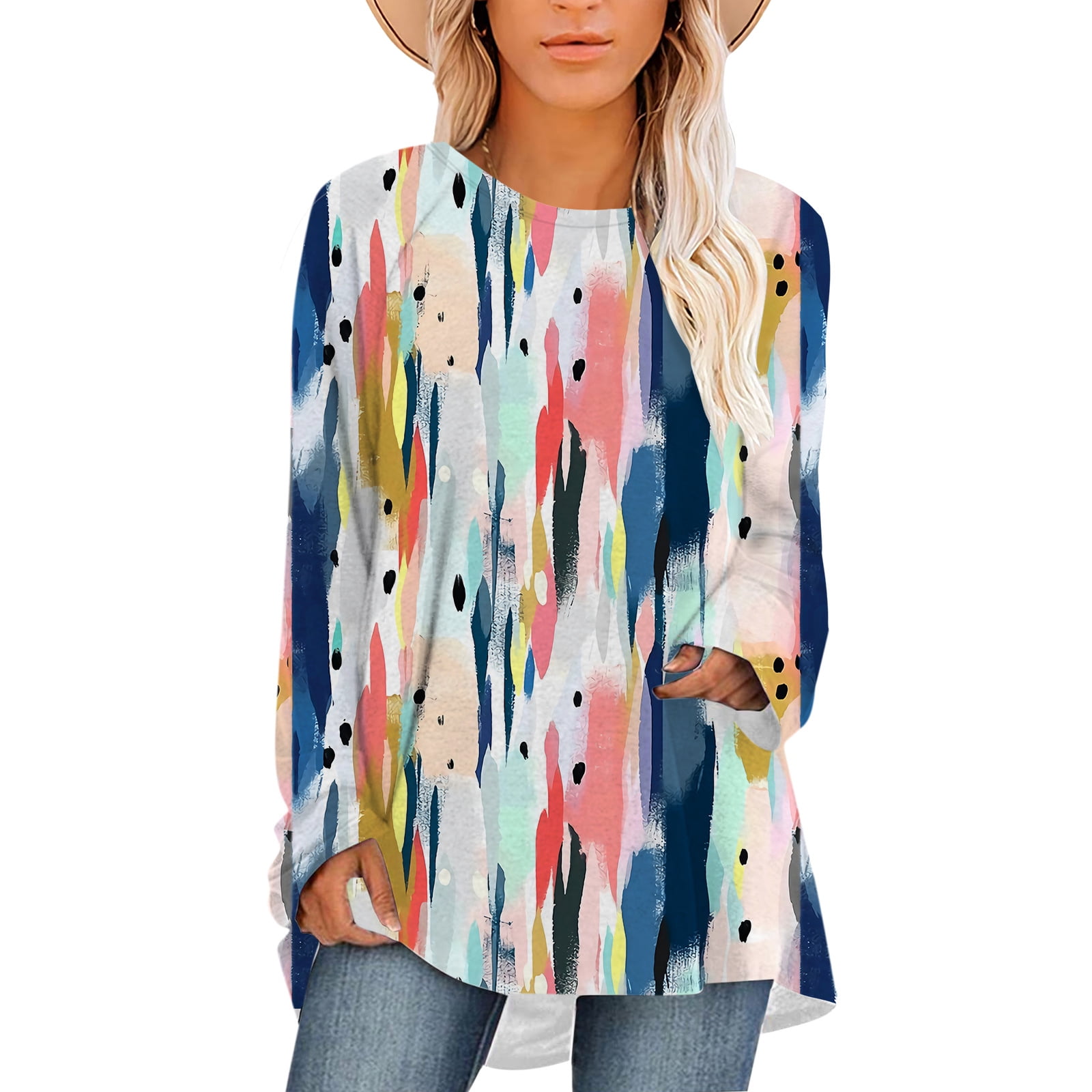 CLOOCL Women Blouse paintbrush Graphics Print T-Shirt Long Sleeve ...