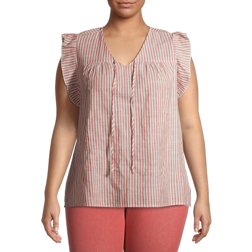 Como Blu - Como Blu Women's Plus Size Ruffle Sleeve Striped Blouse ...