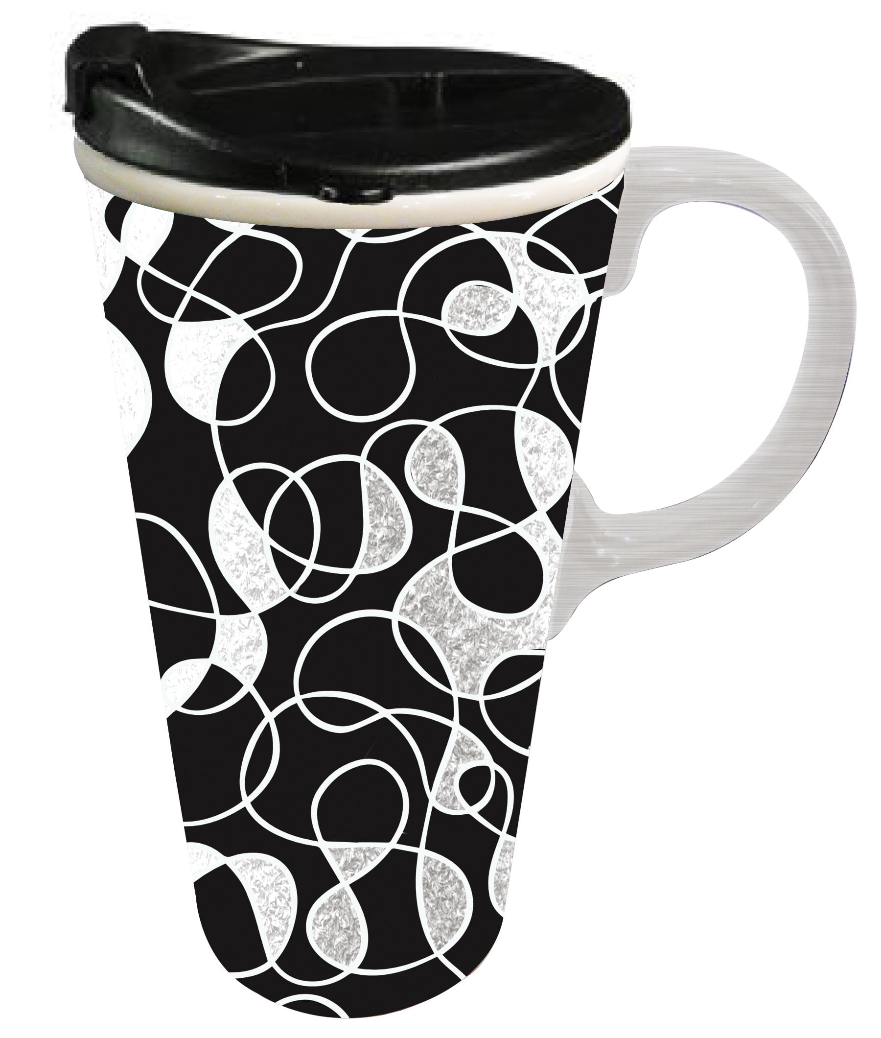 Cypress Home Ceramic Metallic Scribble Travel Coffee Mug, 17 ounces ...