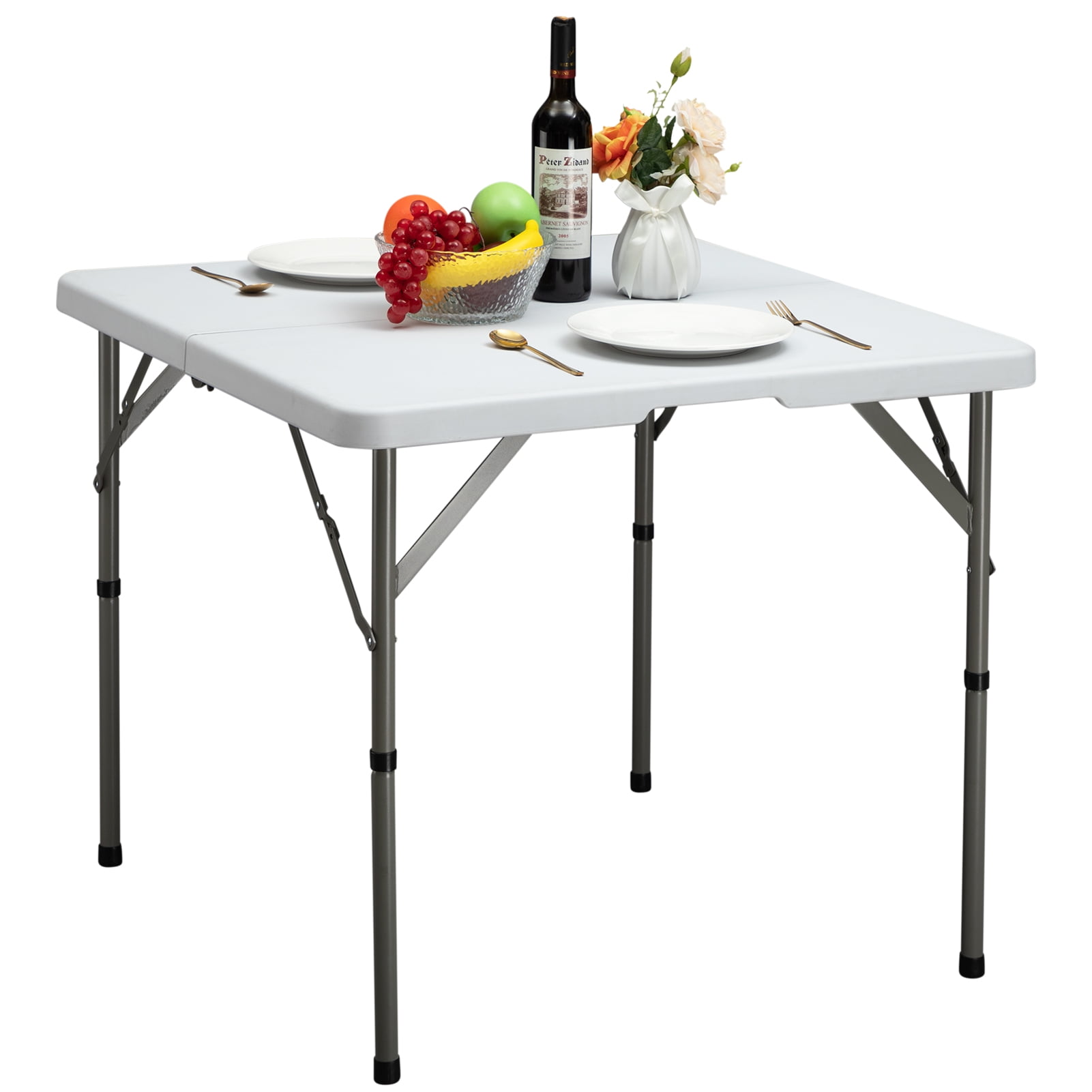 HollyHOME 2.85ft Square Bi-Folding Table, 34" Portable Plastic Indoor ...