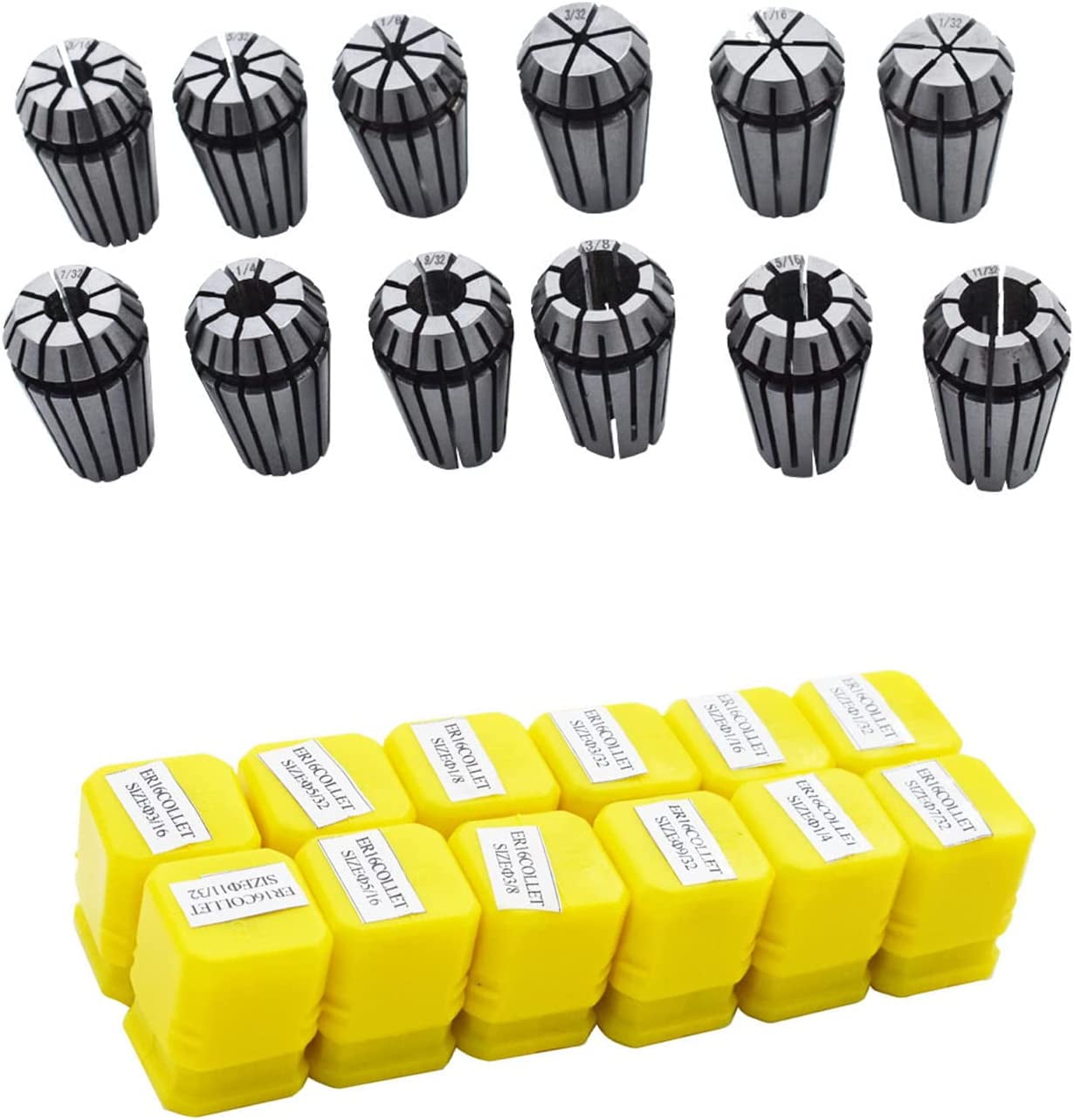 waltyotur 1/32 In to 3/8 In ER16 Spring Collet Set 12-Pack for CNC ...