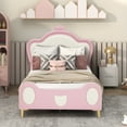 Miniyam Twin Size Princess Bed with Crown Headboard, Pink, Durable Pine ...