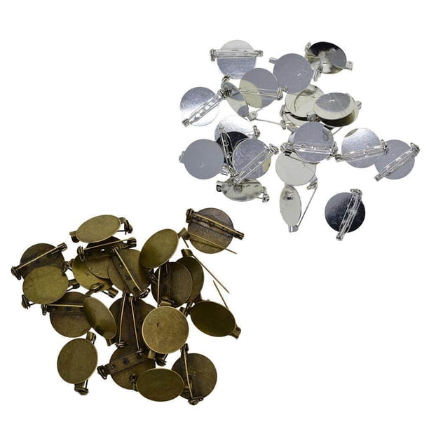 wolftale 20 Pieces Round Brooch Base Blank Tray Safety Pins Bronze ...