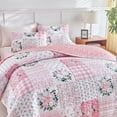 3pc King Quilt Set, Pink/White Floral, Microfiber, All-Season (1 Quilt ...
