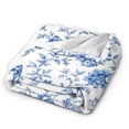 Blue White Butterfly Floral Blanket Gift Throw Blanket Vintage Toile ...
