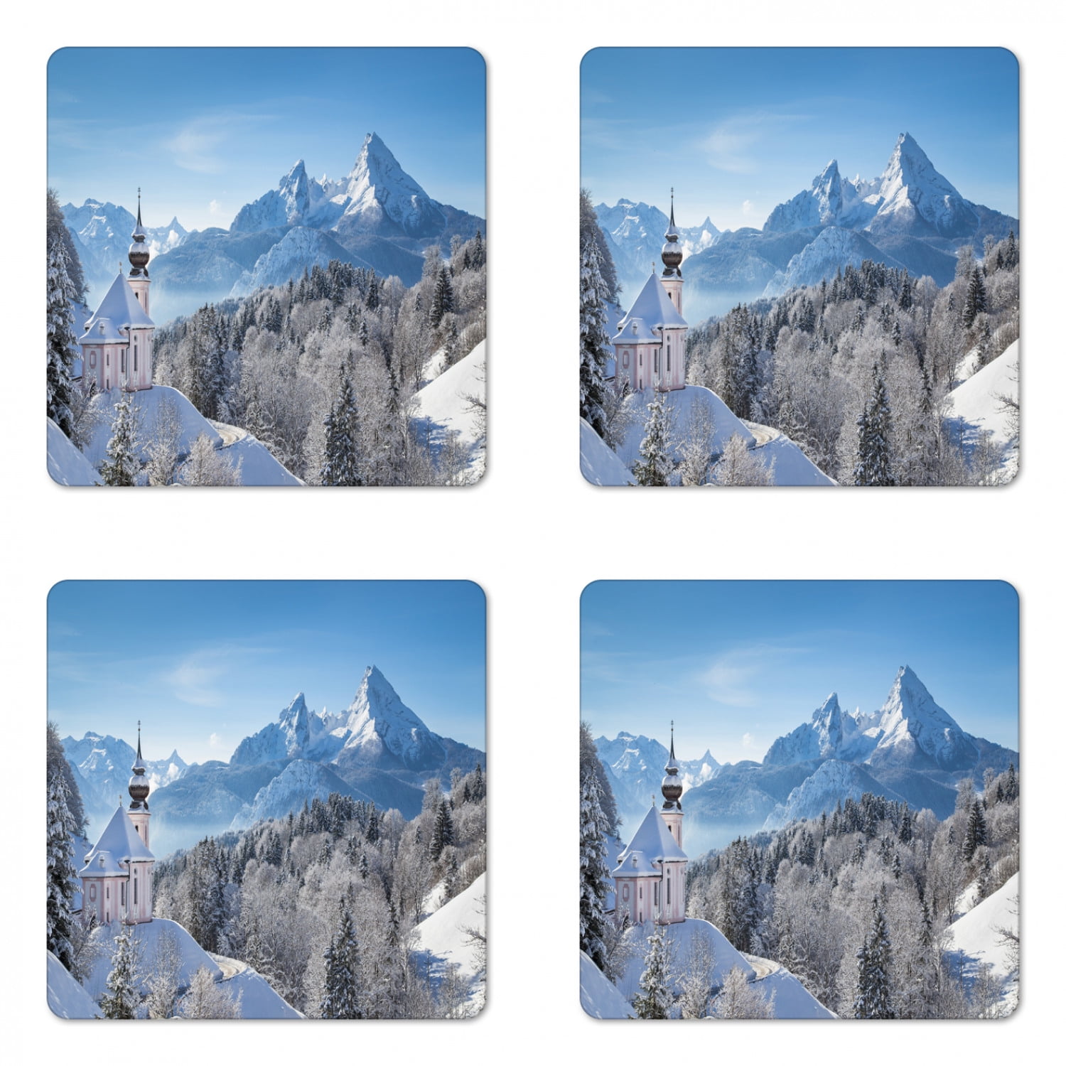 Winter Coaster Set of 4, Snowy Bavaran Alps with Maria Gern with Famous ...
