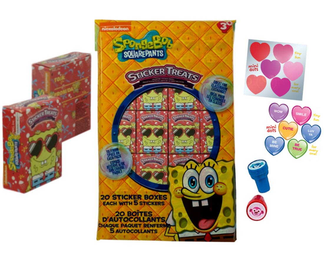 Spongebob Valentine's Day Stickers Treat Boxes (20 Pack) Spongebob ...