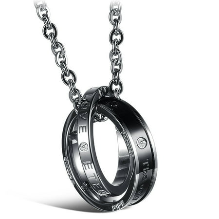 YDJKET Double Ring Interlocking Pendant Love Stainless Steel Couple Double Ring Necklace ...