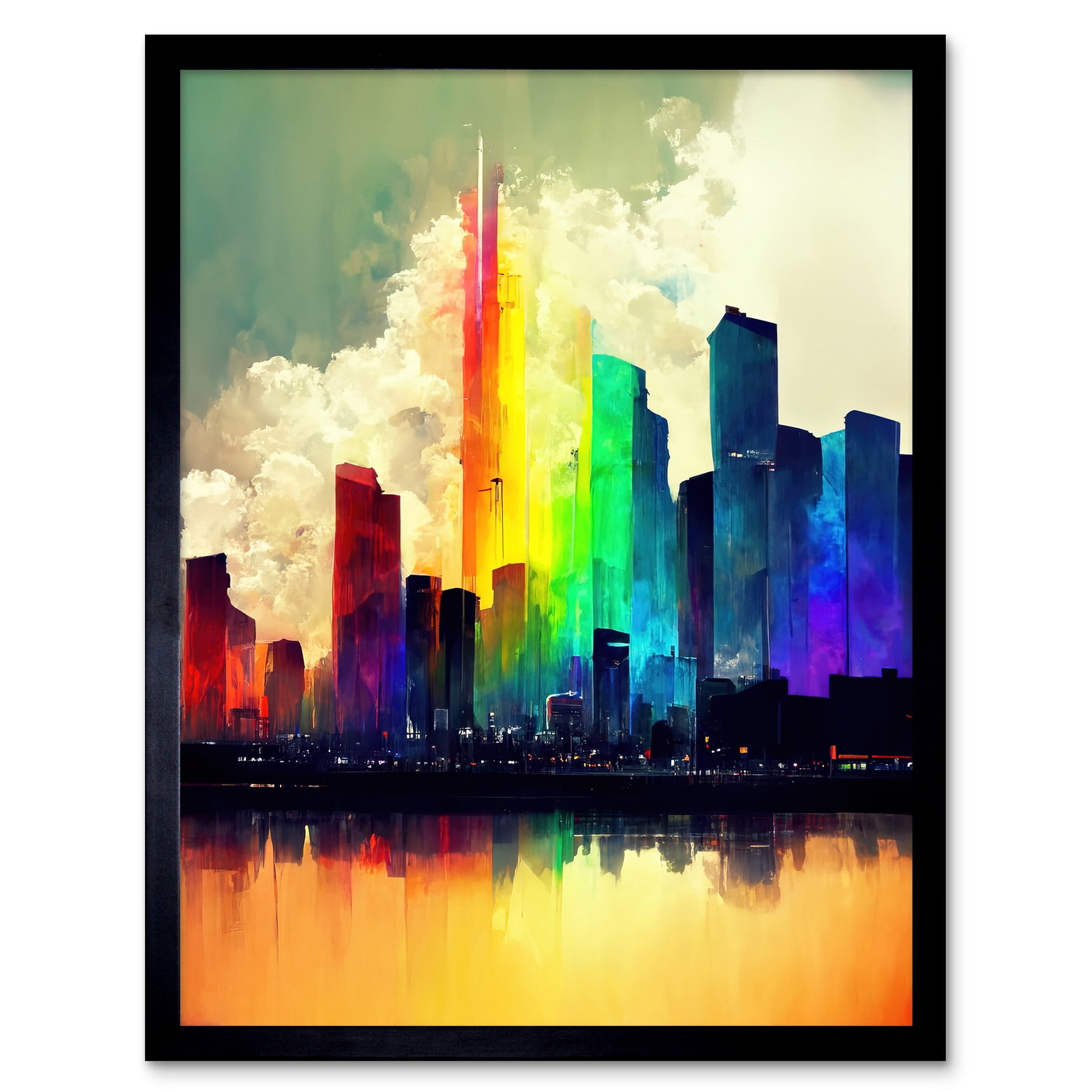 Glass City Of Rainbow Reflections Cityscape Art Print Framed Poster ...