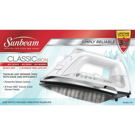Sunbeam Classic 1200 Watt Mid-size Anti-Drip Non-Stick Soleplate Iron ...