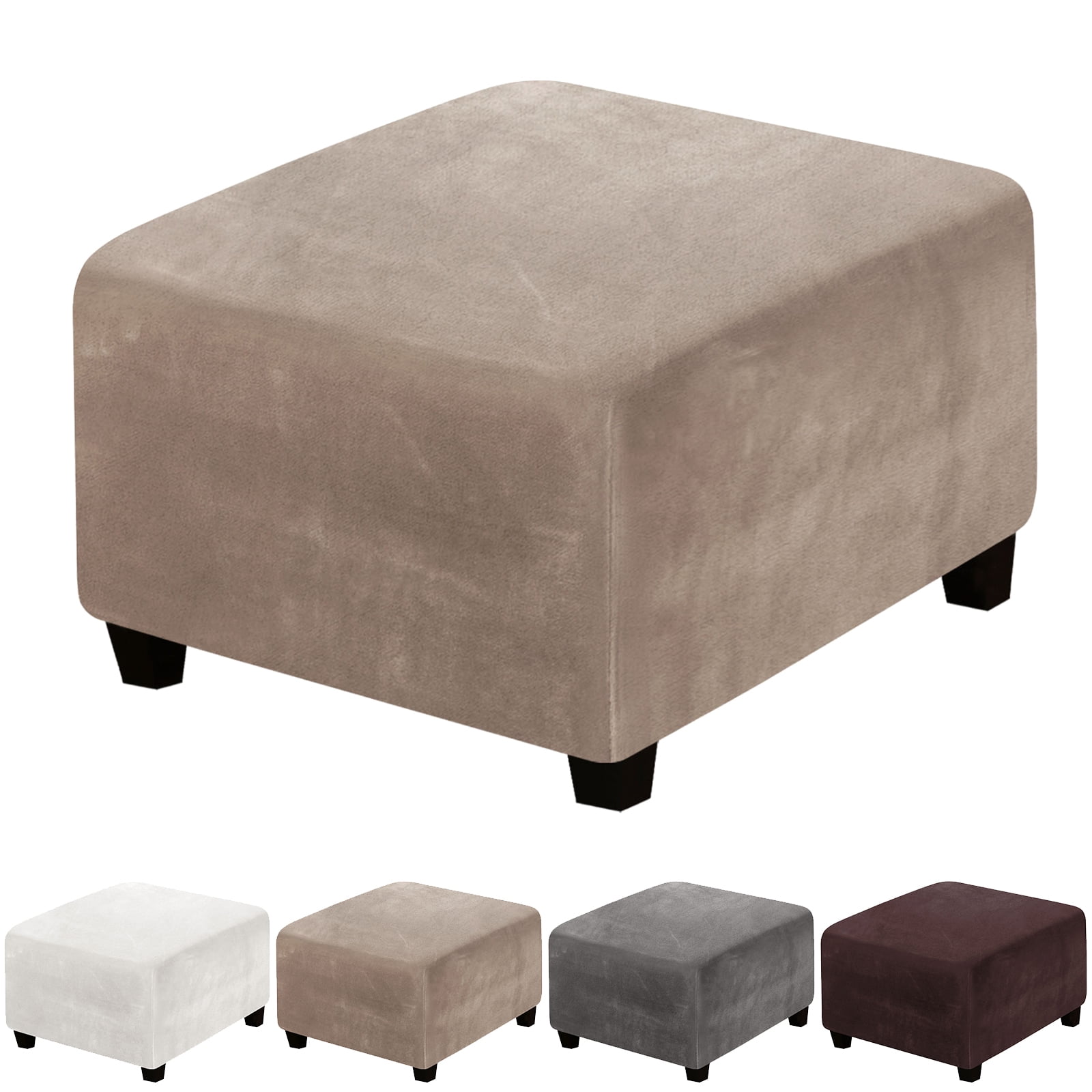 Rosnek Velvet Square Ottoman Covers Stretch Ottoman Slipcover Folding ...