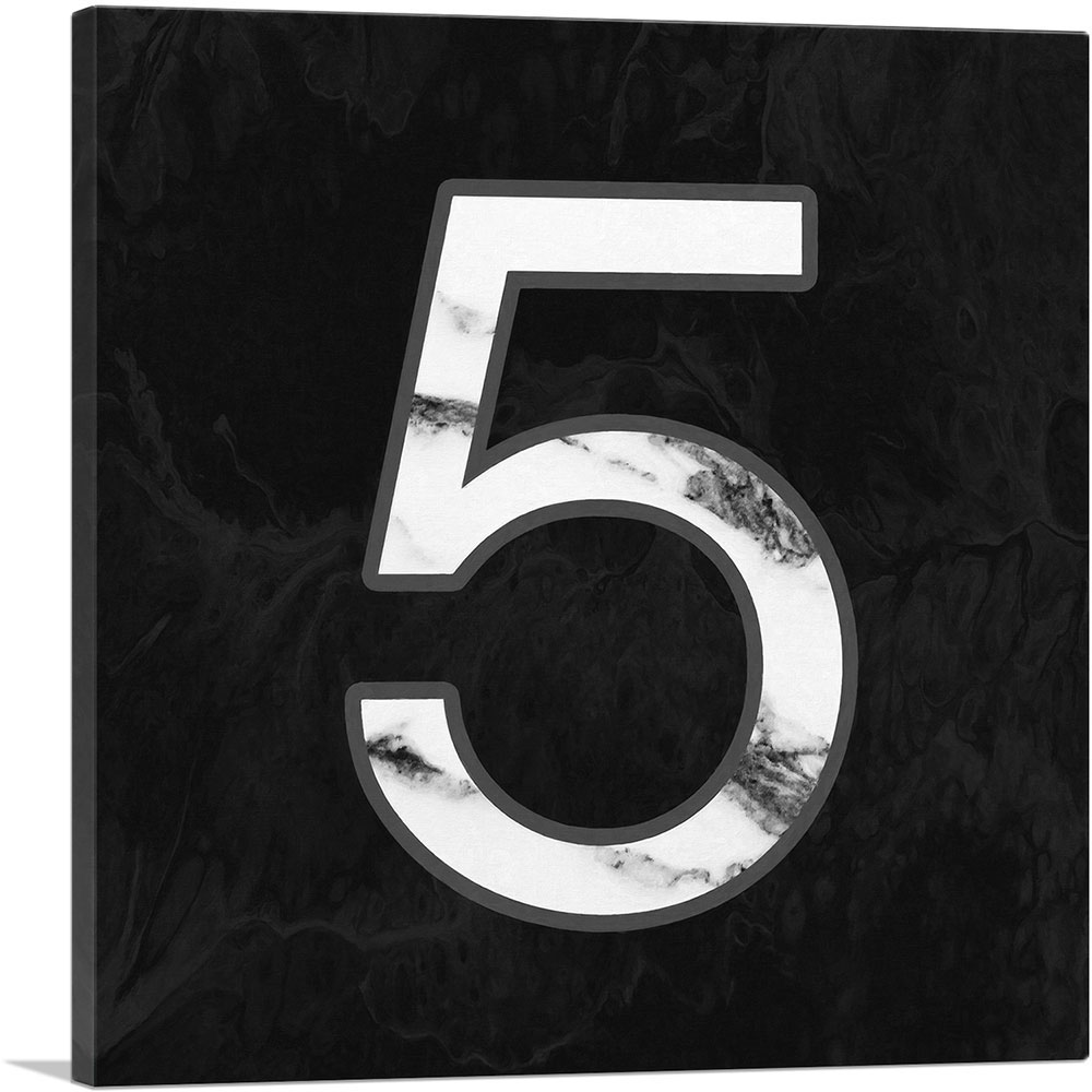 ARTCANVAS Classy Black White Marble Alphabet Number 5 Five Numeral ...