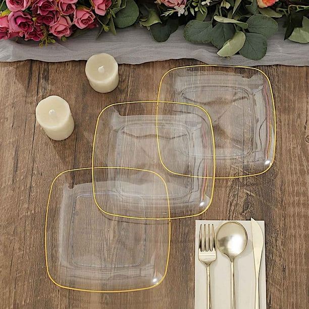 BalsaCircle 10 Square Clear 7" Disposable Salad Dinner Plastic Plates ...