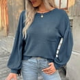 Aellinatey Women's Waffle Knit Open Back Sweater Long Lantern Sleeves ...