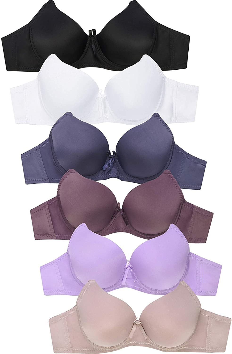 6 pcs Women's Wired Basic Regular Padding Everyday Bras B/C Cup (38B ...