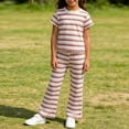 ATOGUTA Girls Joggers Set Striped Short Sleeve T-Shirts and Flare Pants ...