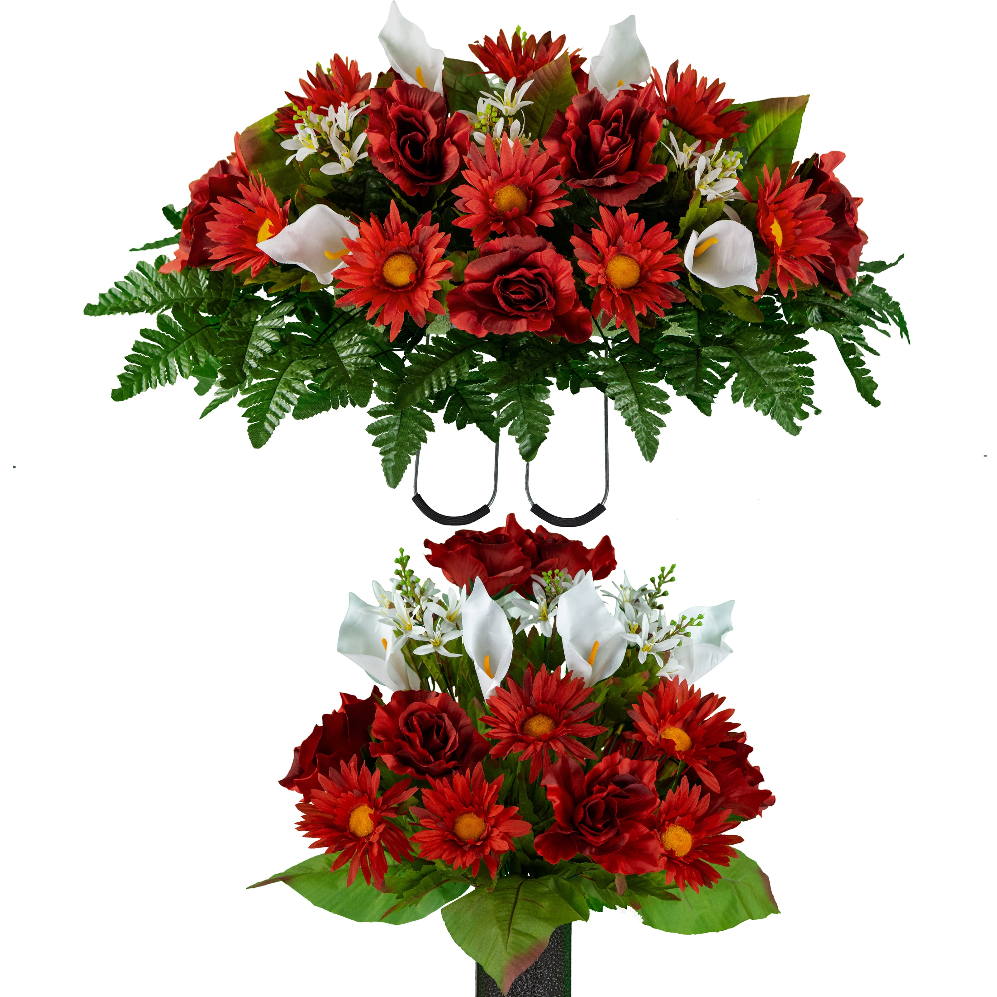 Sympathy Silks Artificial Cemetery Flowers Cinnamon Red Daisy/White ...