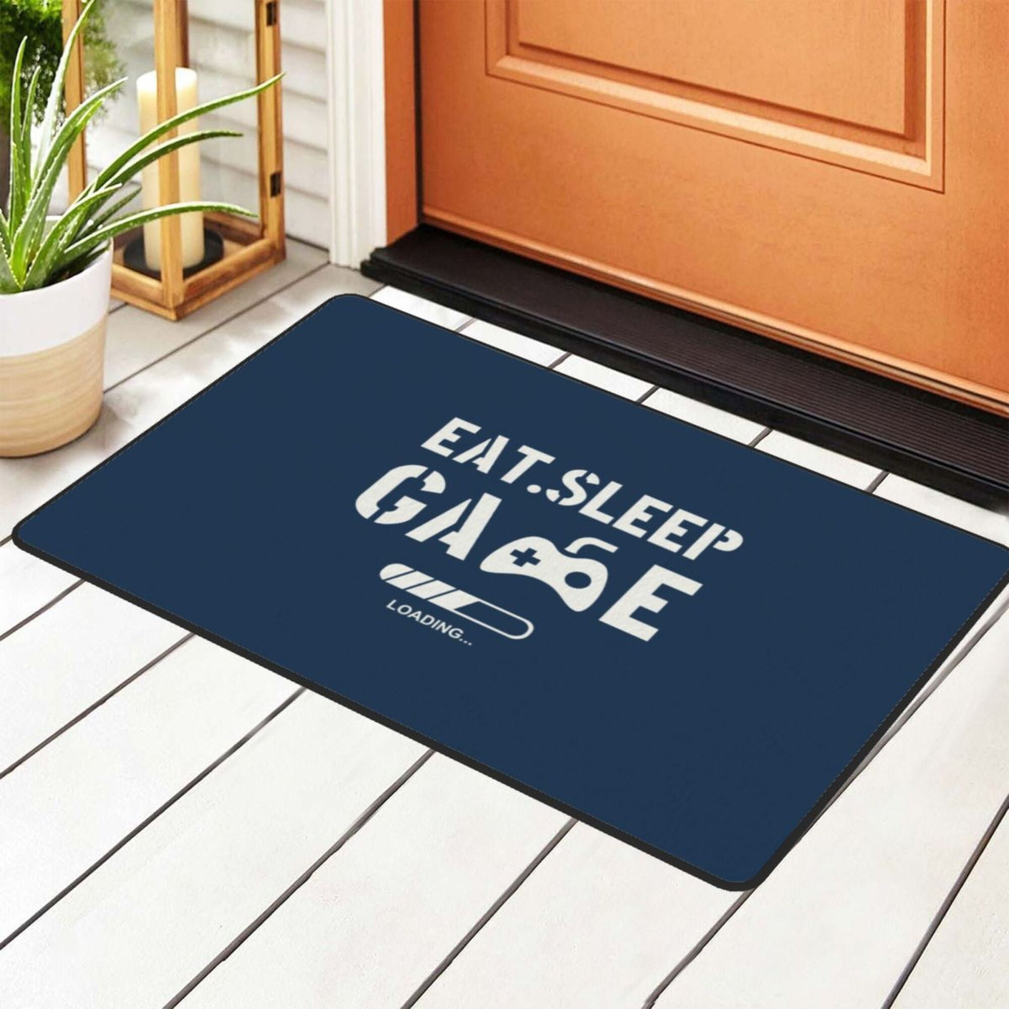Blue White Eat Sleep Game Slogans Rugs Doormat, Non-Slip Machine ...