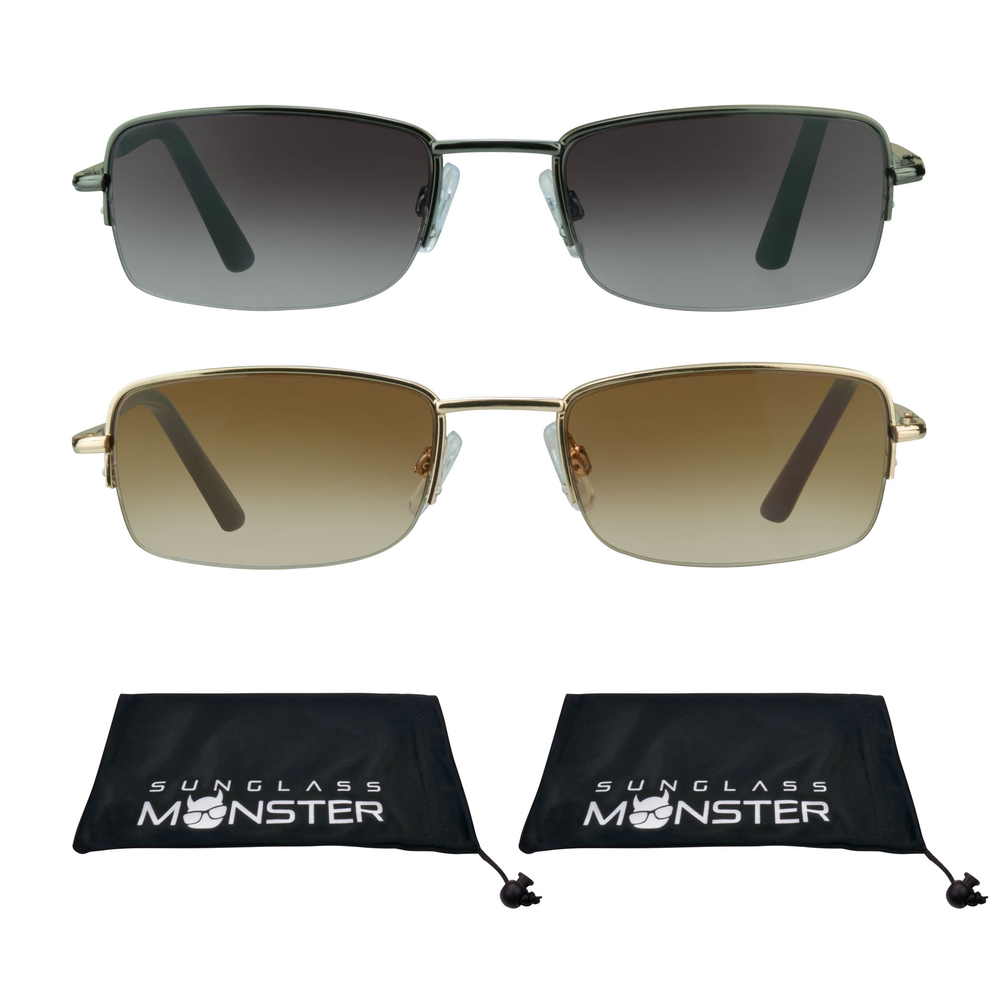 2 Pairs Of Reading Glasses Tinted Sun Readers For Men And Women Semi Rimless Square Smaller