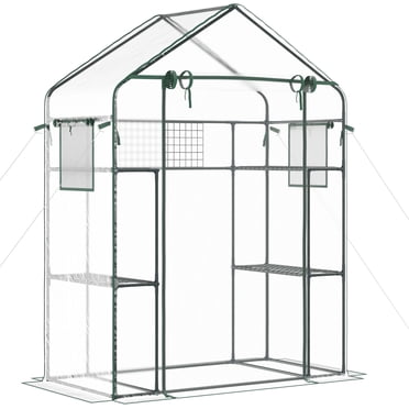 Lean-to Green House, Walk-in Green House, Plant Nursery with 2 Roll-up ...