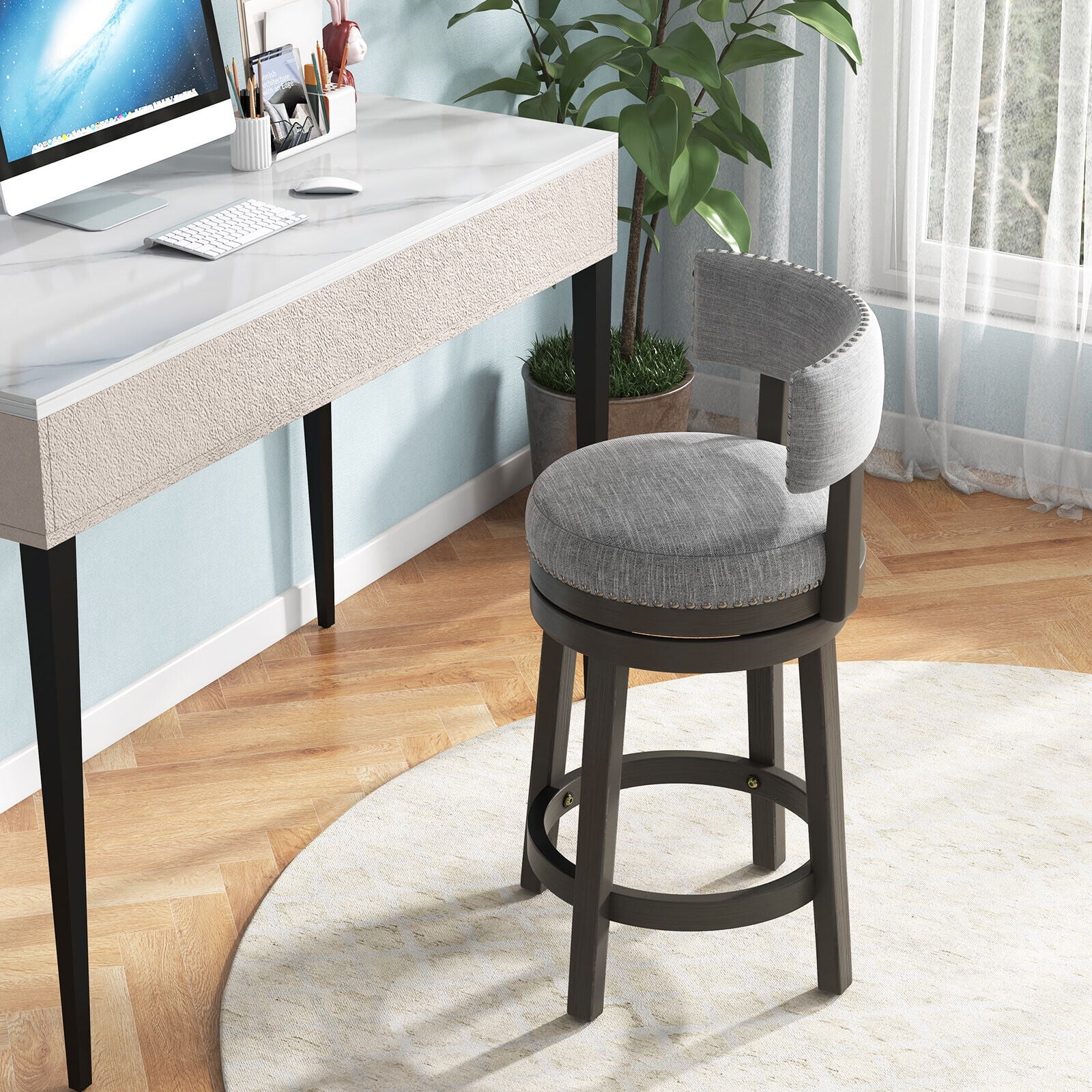 FONIRRA Upholstered Swivel Bar Stool with Back, Wooden Counter Height ...