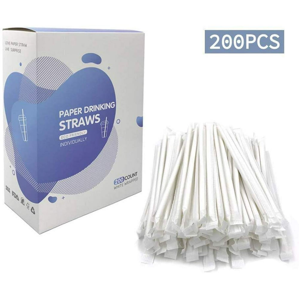 [200 Pack] Paper Straws - Individually Wrapped,100% Biodegradable,Food ...