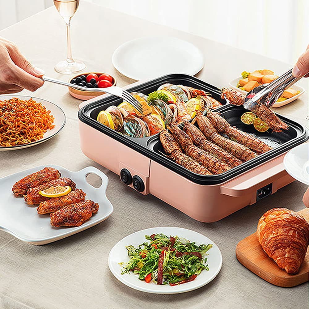 Miumaeov Mini BBQ Hotpot 2 In 1 Electric Teppanyaki Pan Multi-Function ...