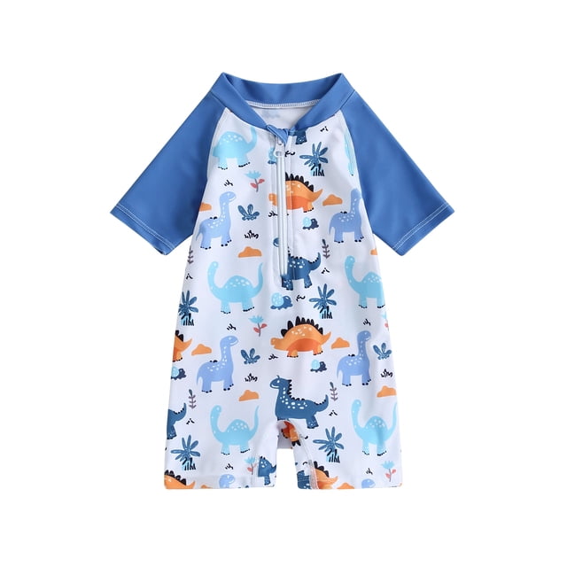 Toddler Baby Rash Guard Swimsuit Cute Dinosaur Print Short Sleeve Zip ...
