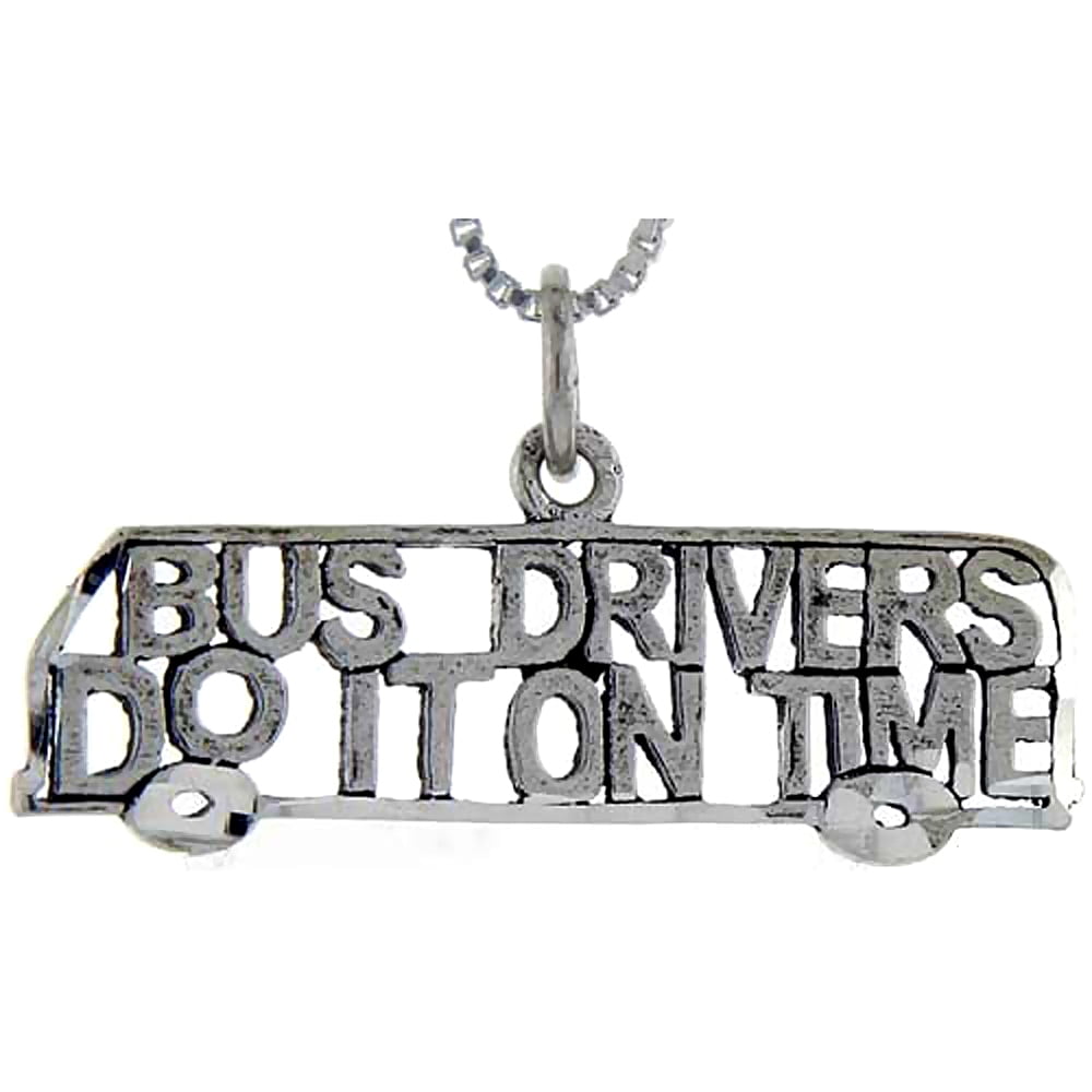 Sterling Silver Bus Drivers do it on Time Word Pendant, 1 inch wide ...
