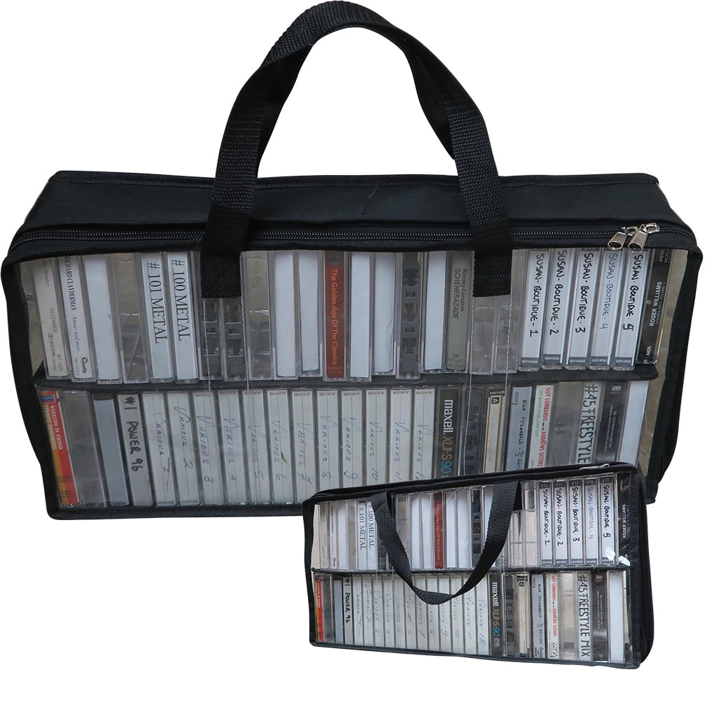 2 Pack - Evelots Cassette Tape Bag-See Thru Organizer/Storage-Handles ...