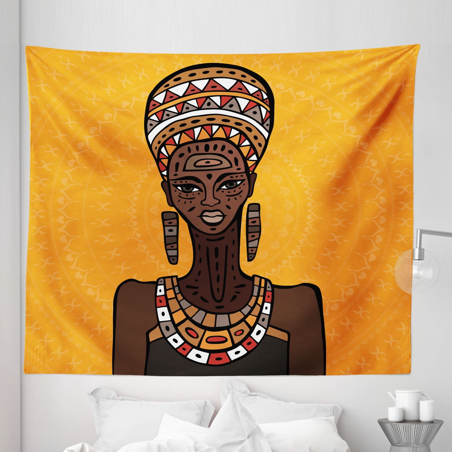 African Tapestry, Ethnographic Art Tribe Woman Long Neck Folk on ...