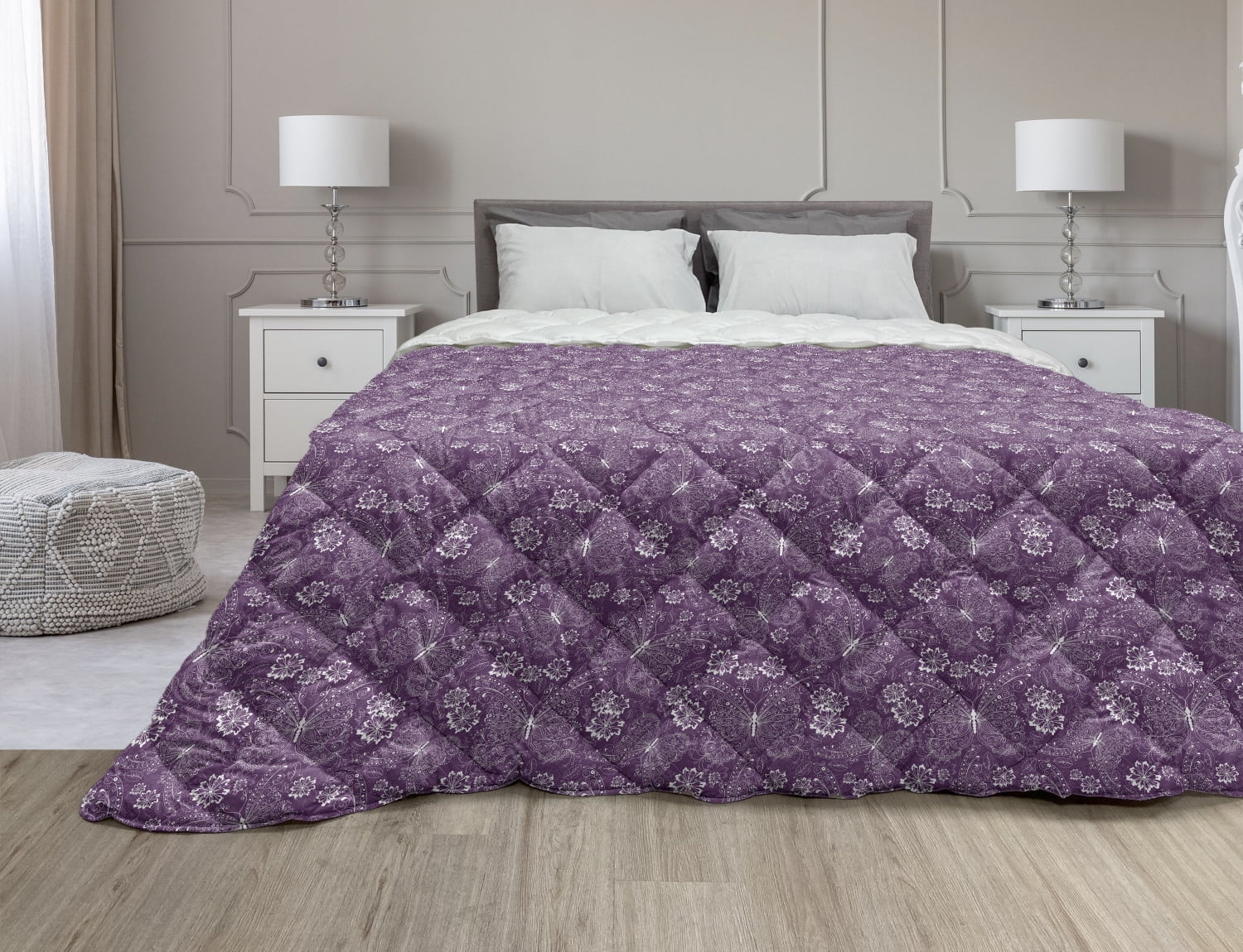 Purple Down Alternative Comforter, White Polka Dots Continuous Pattern ...