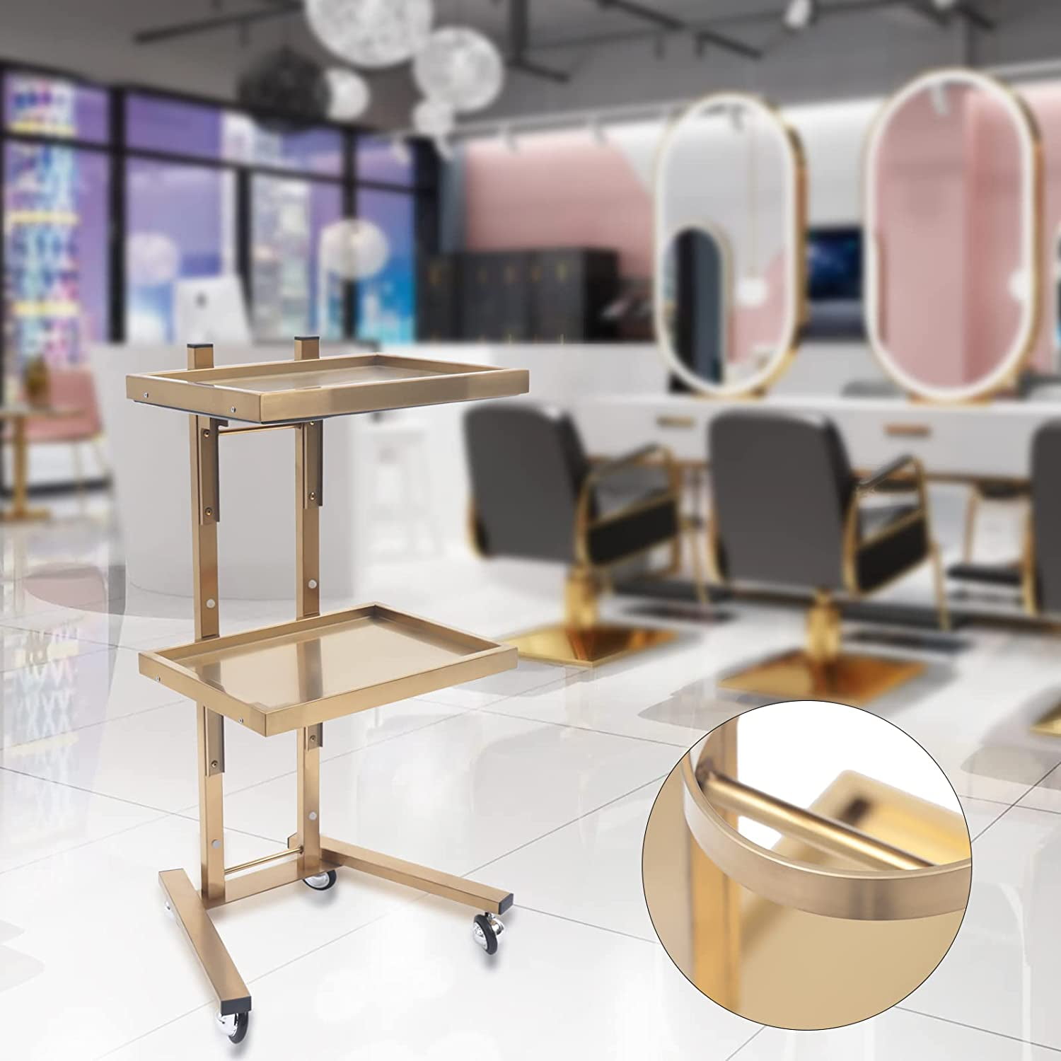 MONIPA 2-Tier Cart Trolley Tray, Foldable Metal Rolling Trolley with 4 ...