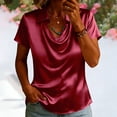 Craaazy Collar Tops for Women Short Sleeve Solid Color Cowl Neck Satin ...