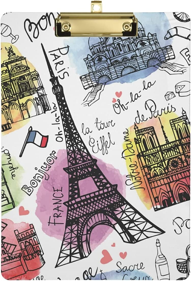 ZHANZZK Paris Eiffel Clipboard Hardboard Wood Nursing Clip Board and Pull for Standard A4 Letter ...