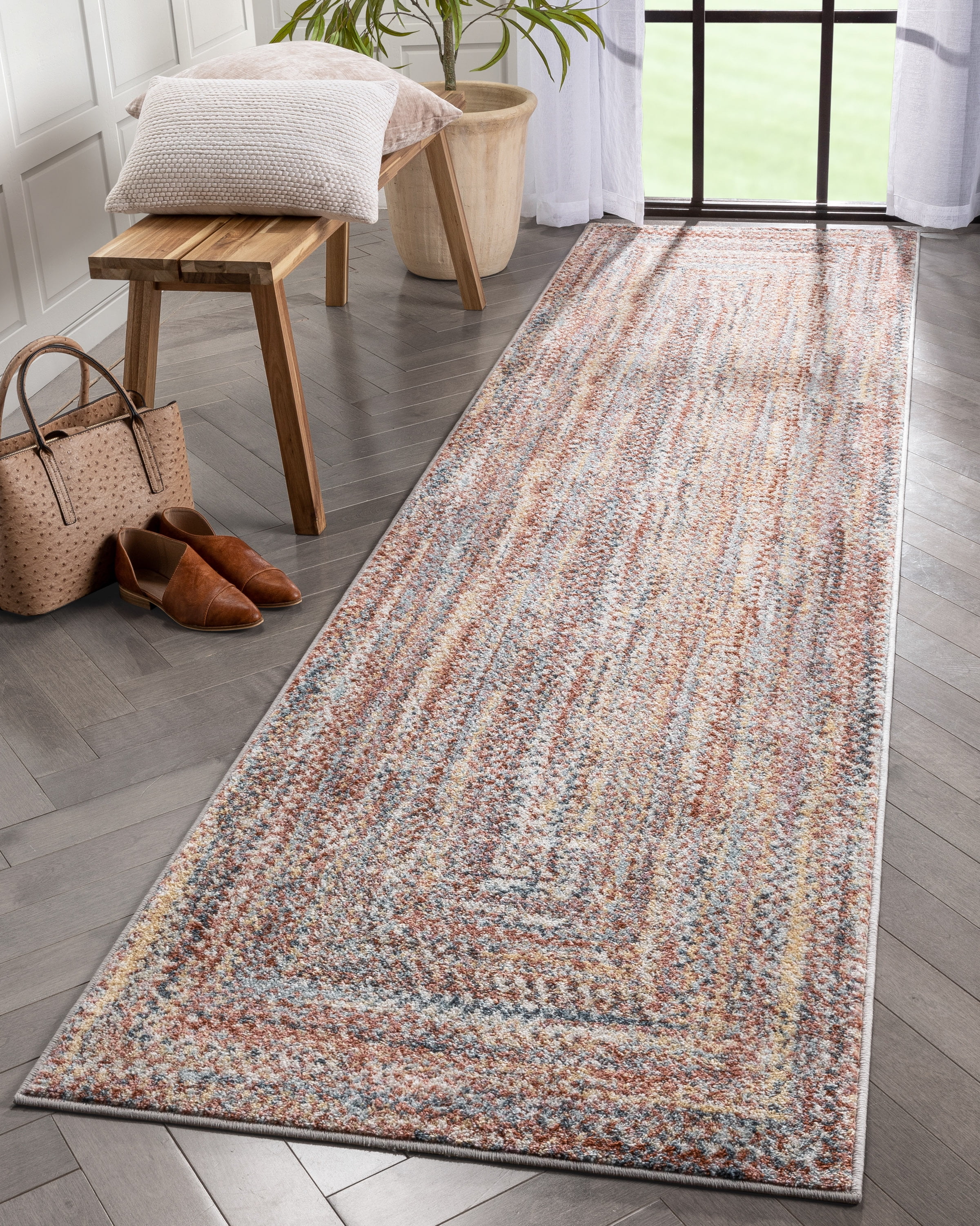 Well Woven Raggi Vintage Blush Pink Multi Chindi Braided Pattern Runner ...