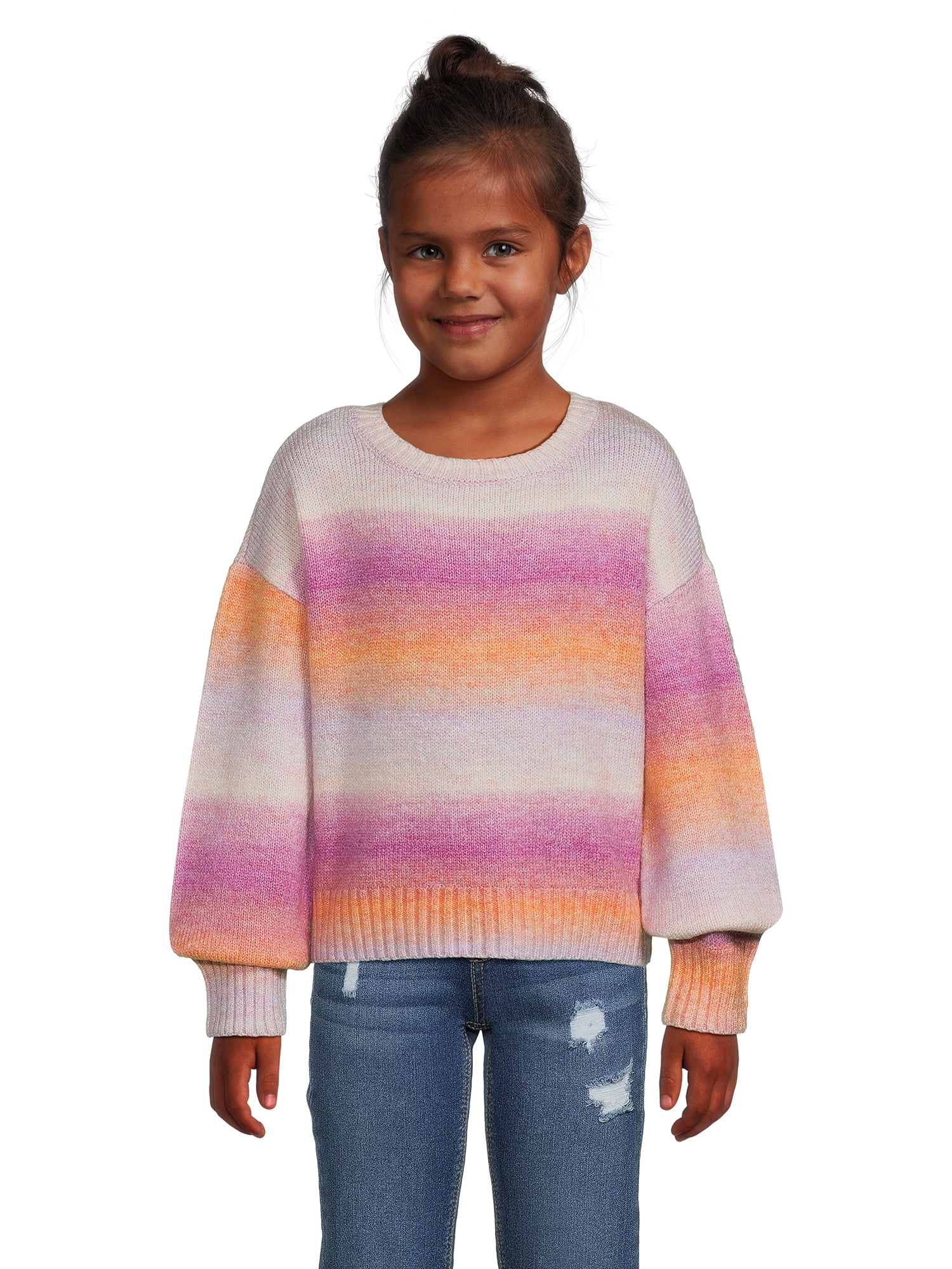 Wonder Nation Girls Long Sleeve Striped Sweater, Sizes 4-18 & Plus ...