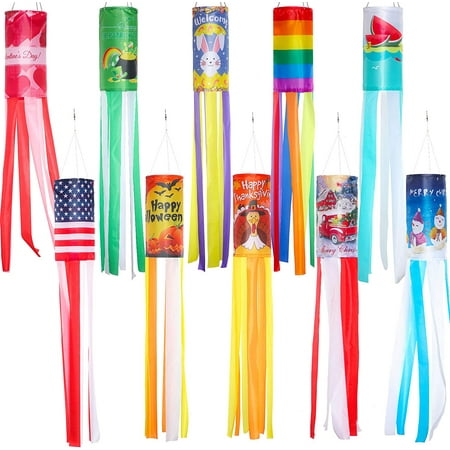 10 Pieces Garden Windsock Outdoor Hanging Seasonal Windsock Flags ...