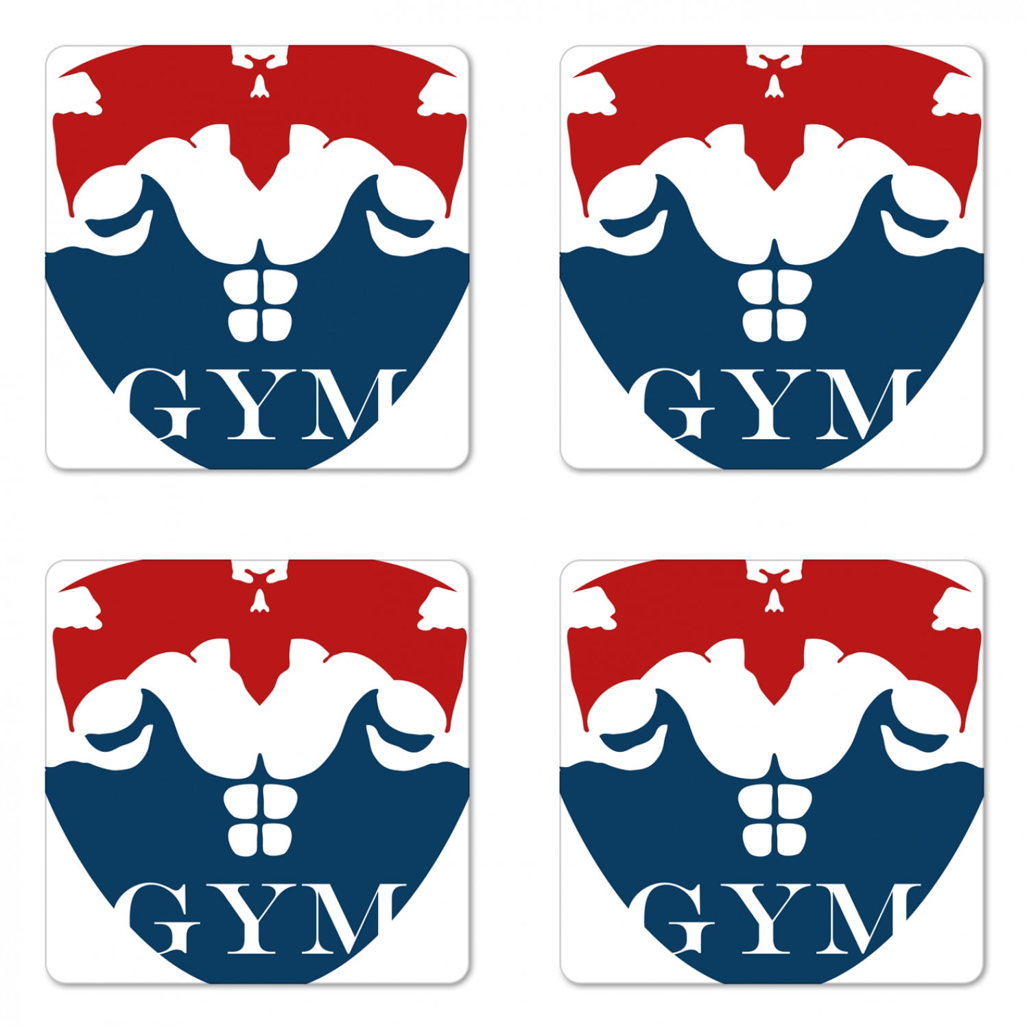 Fitness Coaster Set of 4, Strong Muscular Man with Biceps Powerful ...