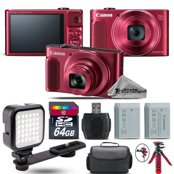 Canon PowerShot SX620 HS RED Digital Camera + Extra Battery + LED ...