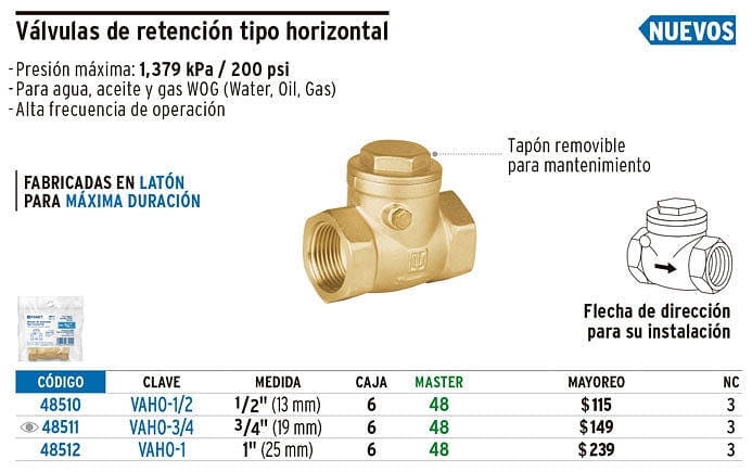 Válvula check horizontal de latón, 1/2' Foset Válvula check horizontal de latón, 1/2' | Walmart ...